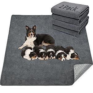 LOOBANI 2 Packs Extra Large Reusable Dog Mat for Floor, Non-Slip Washable Pee Pads for Dogs, Fast Absorbent Pet Whelping Pads, Puppy Playpen Mat for Incontinence, Housebreak, Crate, 36x48in, Gray