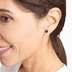 Amazon Essentials Sterling Silver Round African Amethyst Birthstone Stud Earrings (February) (previously Amazon Collection)