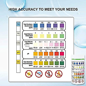 SuperCheck 5-in-1 Test Strips for Testing Chemicals Content in Pool and Spa, 6 Parameters, 100 Count, Swimming Water Test Kits for Hardness, Chlorine, Bromine, pH and Alkalinity, Pool Water Tester