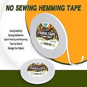 TSSART Fabric Tape - Sticky Double-Sided Tape Strong Adhesive Cloth Tape Press-on Tape, No Sewing or Ironing, Gluing, Alterations and Hemming Tape - 1/4inch Wide 180FT Long