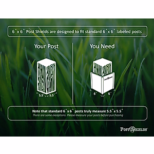Post Shields Post Protector 6x6 (5.5"x5.5") - 6" H - Protects Your Mailbox, Deck & Fence Posts from Damage by Lawn Maintenance Equipment - Fits Wood & Metal Posts - No Tools, Screws or Nails Needed