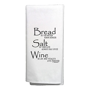 Bread Salt Wine Housewarming Gift For Women Wonderful Life Quote Bread Salt Wine Decorative Kitchen Tea Towel White