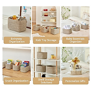 R RUNKA Small Cotton Rope Storage Basket Set of 3-11"x7"x7" Perfect Woven Baskets for Storage, Ideal Storage Baskets for Organizing Toys, Towels, and More - Baskets for Shelves and Home Decor（Beige）