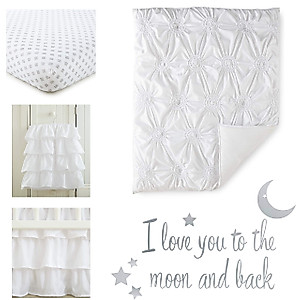 Levtex Baby - Willow Crib Bed Set - Baby Nursery Set - White - Soft Rosette Pintuck - 5 Piece Set Includes Quilt, Fitted Sheet, Diaper Stacker, Wall Decal & Crib Skirt/Dust Ruffle