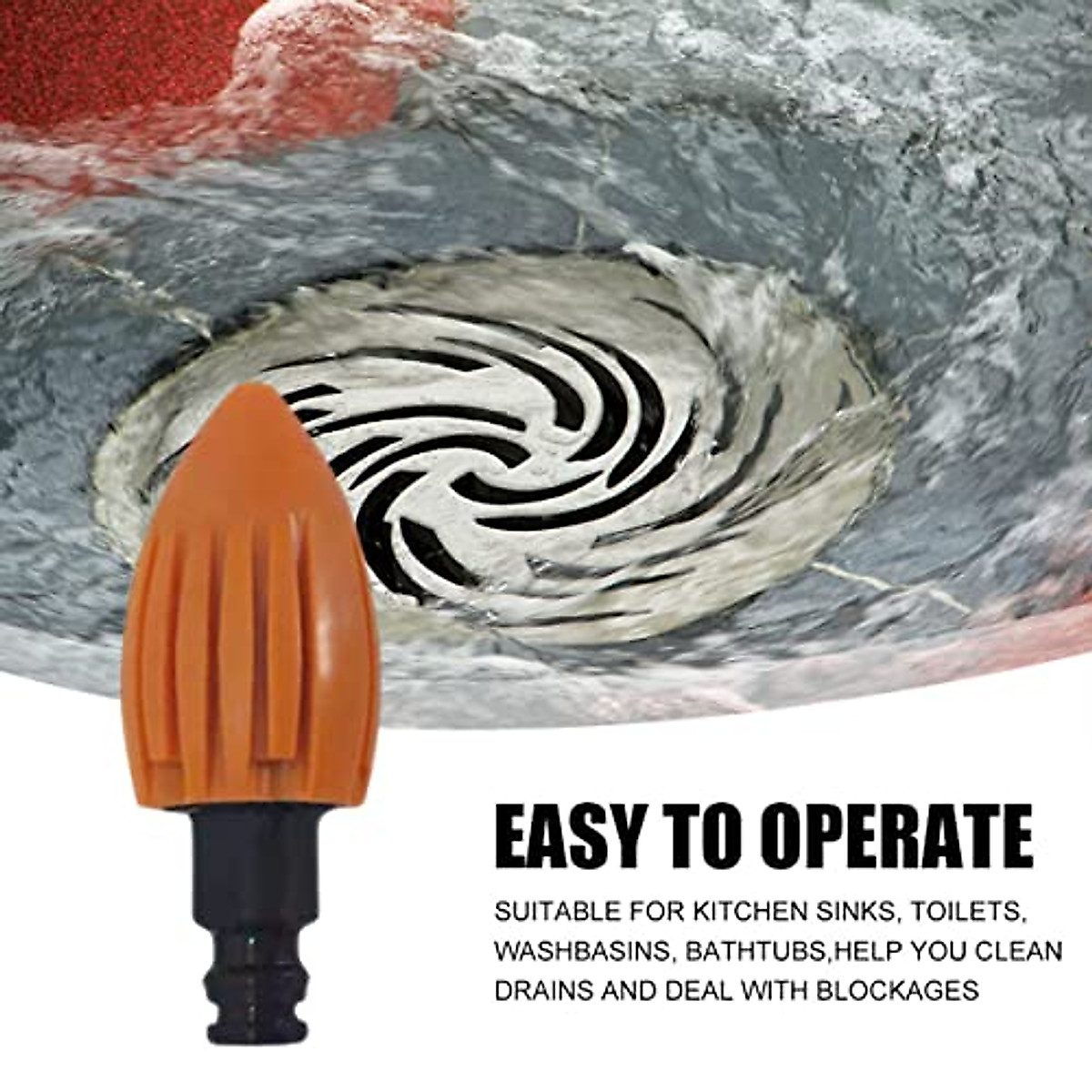 Angoily Head Garden Machine Accessories Clog Hose Black Flush Plastic Sewer Drain Connector Tools Orange Gutter Parts Water Flushing Nozzle Softer Washer Jetter Power Pressure Remover