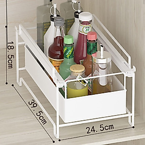 LEAYAN Under Sink Storage Cabinet Organizer Drawer, Sink Organizer Cabinet Organizer for Kitchen Bathroom Storage Under Sink Rack Shelf, White 39.5x24.5x18.5cm