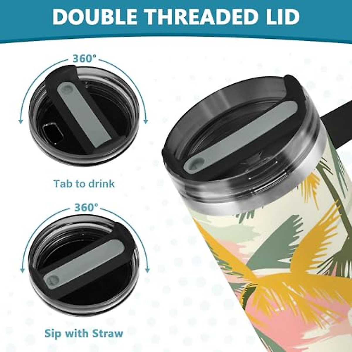 FRCSDIY Coconut Tree Insulated Tumbler with Handle and Straw Lid,30oz Leakproof Stainless Steel Cup BPA-Free Water Bottle