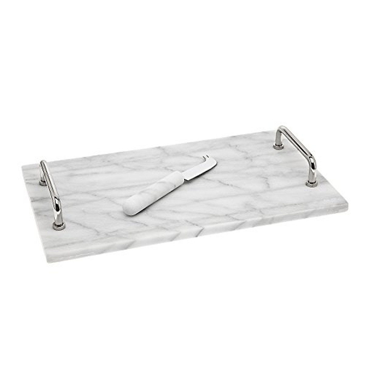 Godinger La Cucina Marble Cheese Board with Knife, 14.00L x 8.00W x 1.85H, Off-white