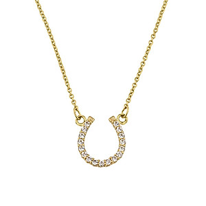 Fine 14k Yellow Gold Lucky Horseshoe Charm with Diamond Necklace, 16"