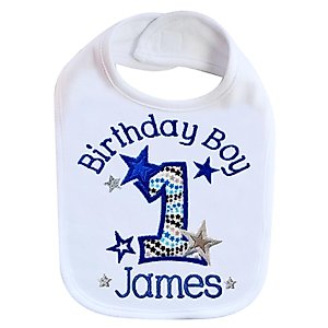 Fantasy Kids Designs First Birthday Boy Bib Smash Bib for Baby Boy Personalized with Custom Name (White Bib/Royal Blue)