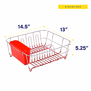 Sweet Home Collection Metal 2 Piece Dish Drying Rack Set Drainer with Utensil Holder Simple Easy to Use Fits in Most Sinks, 14.5" x 13" x 5.25", Red