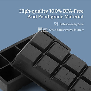 Samuelworld Large Silicone Ice Cube Tray Molds, 2-Pack, Big 2 Inch Cubes - Food Grade, Flexible, 8 Cavity Easy Release Slow Melting Ice for Whiskey, Cocktails, Gifts & Christmas - Black