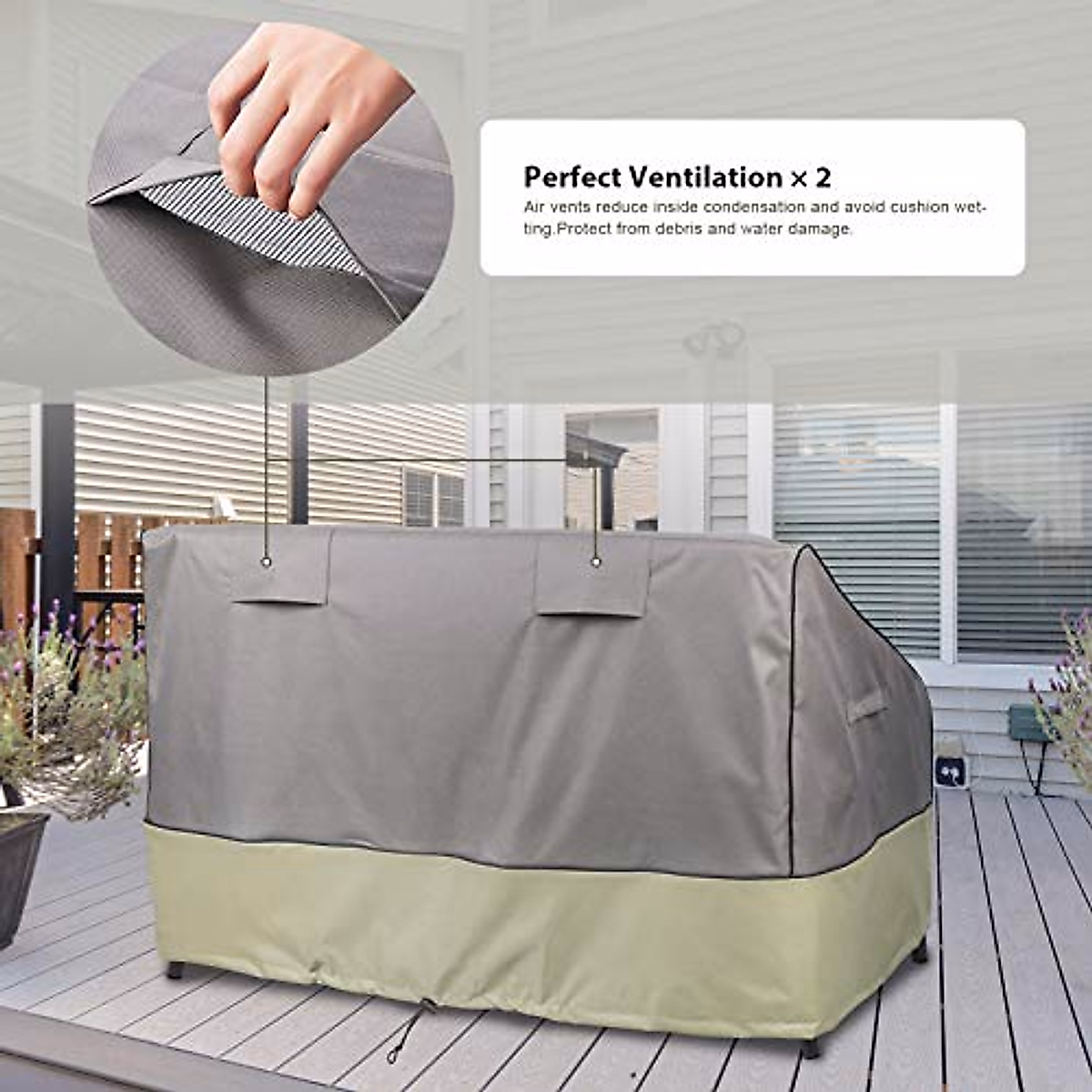 KylinLucky Outdoor Furniture Covers Waterproof, 3-Seater Patio Sofa Cover Fits up to 62 x 38 x 35 inches