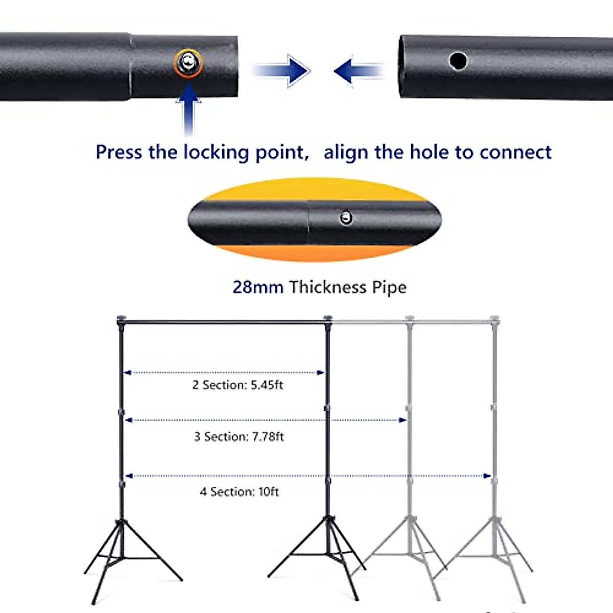 Aureday Backdrop Stand, 8.5x10ft Adjustable Photo Backdrop Stand for Parties, Heavy Duty Background Stand with Travel Bag, 6 Backdrop Clamps, 4 Crossbars, 2 Sandbags for Wedding/Decorations/Photoshoot