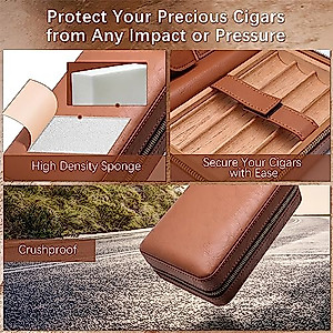 Flauno Cigar Travel Humidor Case, Leather Cigar Case with Cedar Wood Lined, Portable Travel Humidor Box with Cigar Accessories (Cigar Lighter, Cigar Cutter and Cigar Holder)