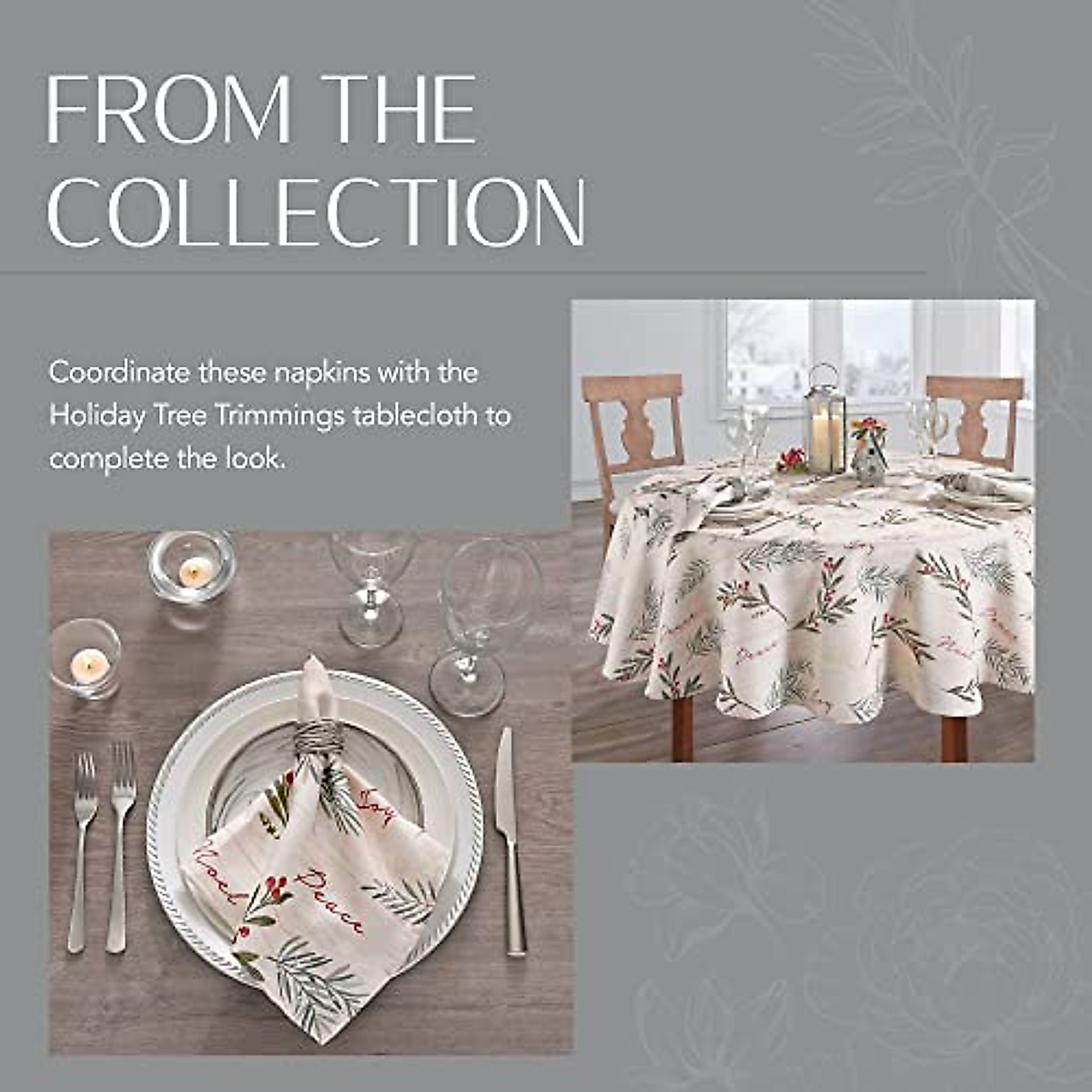 Elrene Home Fashions Holiday Tree Trimmings Fabric Napkins, Set of 4, 17 Inches x 17 Inches