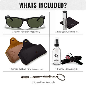 Ray-Ban RB2027 PREDATOR 2 Rectangle Sunglasses With Eyewear Kit Bundle - High Bridge Fit - Ideal Formal and Casual Wear Retro Sunglasses