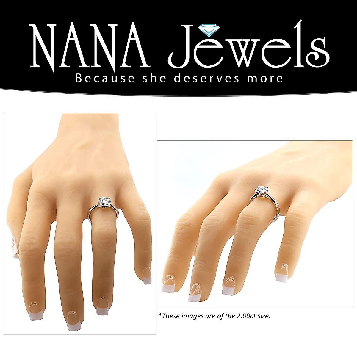 NANA Jewels Heart & Soul Silver 9.0mm (3ct) Round Cut Zirconia Solitaire Engagement Ring - Platinum Plated - Size 7