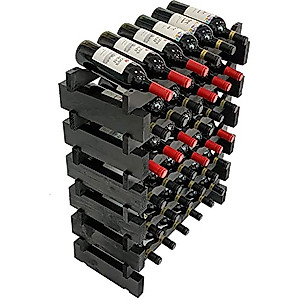 DisplayGifts Modular Stackable Wine Rack Freestanding Wooden Wine Stand Storage Holder, Thick Wood Wobble-Free Natural 36 Bottle Capacity 6 X 6 Rows (Black)