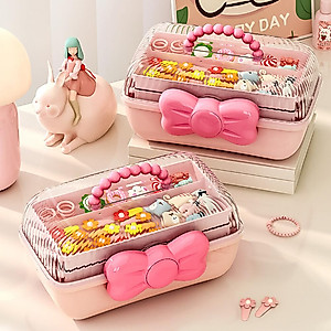 GKWW Girls Hair Accessories Storage Box Bow Switch Organizer Box Jewelry Box, Plastic Hair Ties Holder Hair Clips Container Headbands Organizer Gift for Baby Girls Multipurpose Organizer and Portable