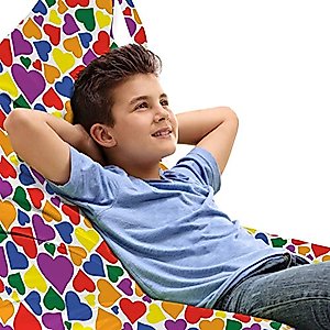 Ambesonne Colorful Lounger Chair Bag, Valentines Day Hearts Love in Various Tones Romantic Queer Rainbow Colors, High Capacity Storage with Handle Container, Lounger Size, Multicolor
