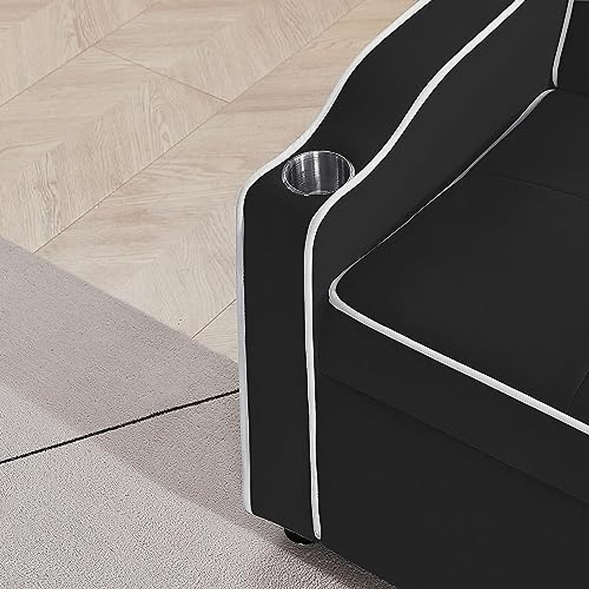 FULife Convertible 3 in1 Loveseat Sofa Futon Couch Sleeper Pullout Chaise Lounge Recliner Chair Reversible Folding Daybed Guest Bed,2-Seat Sofá,Adjustable Back,600lb Capacity, Black Velvet 55.2" w