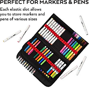 ARTEZA Art Markers & Pens Organizer, 144 Slots, Carrying Travel Case with Zipper Pocket and Handle, Removable and Adjustable Strap, Art Supplies for Storage and Organization