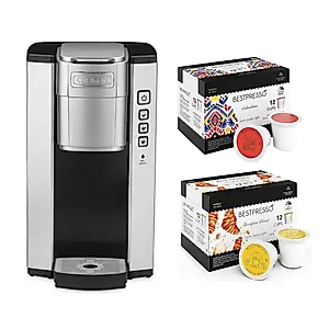 Cuisinart Single Serve Coffee Maker with Built-in Filter and Auto-Shut Off Bundle with Coffee 24-count breakfast blend and Colombian Roast Single Serve K-Cup (3 Items)