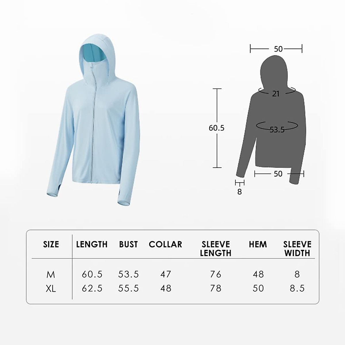 OHRAIN Women's Zip-Up Hoodie Sun Protective Jacket UPF 50+ for Outdoor Hiking Driving Blue X-Large