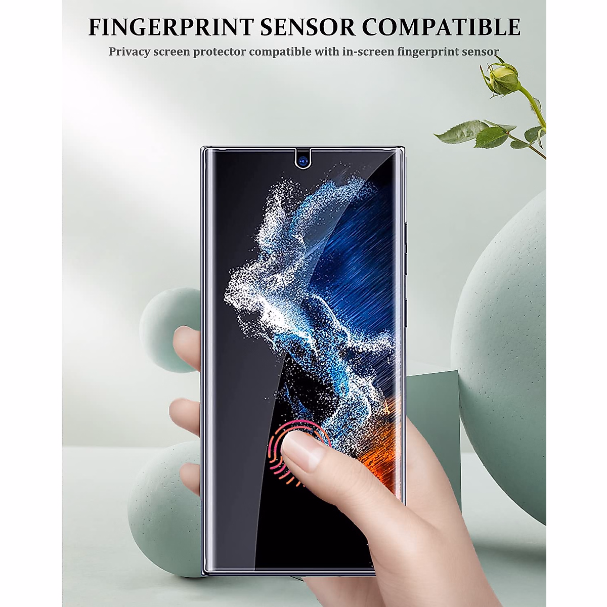 Kanosan for Galaxy S23 Ultra Privacy Screen Protector with Black Aluminium Alloy Camera Lens Protector, Anti-Spy Flexible TPU Film [Support Fingerprint ID] for Samsung Galaxy S23 Ultra 5G
