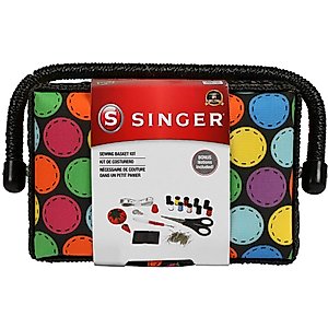 SINGER Polka Dot Small Sewing Basket with Sewing Kit Accessories