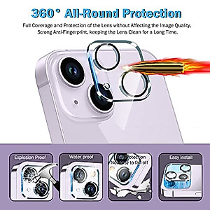 QHOHQ 3 Pack Screen Protector for iPhone 14 Plus 6.7 Inch with 3 Pack Tempered Glass Camera Lens Protector, Ultra HD, 9H Hardness, Case Friendly [Easy to Install Frame]