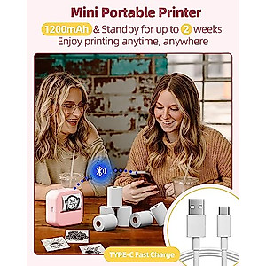 memolife 𝟐𝟎𝟐𝟑 𝐅𝐮𝐧 𝐆𝐢𝐟𝐭 Sticker Maker Machine - Mini Thermal Printer with 6 Rolls Non-Adhesive Paper (2in*21.3ft/Roll), Inkless Printer for iPhone & Android, Portable Mini Printer for DIY