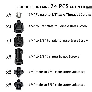 24 Pcs Camera Screw Adapter 1/4 to 1/4 and 1/4 to 3/8 Tripod Mount Converter Set for Camera Mount, Monopod, Ballhead, Flash Light Stand Frgyee
