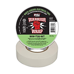 NSI WW-716-WT WarriorWrap General 7 mil Vinyl Electrical Tape, 3/4" Width, 60' Length, White
