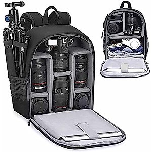 Cwatcun Camera Backpack Bag Professional for SLR DSLR Mirrorless Camera Waterproof Camera Case Compatible with Sony Canon Nikon Camera and Lens Tripod Accessories (Ⅱ Small Black)