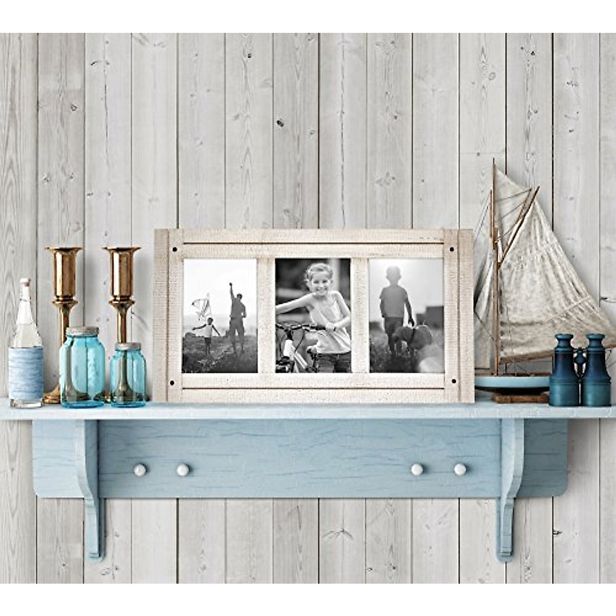 Americanflat 4x6 Triple Picture Frame in Aspen White - Distressed Wood Decorative Family Picture Frame with Polished Glass, Includes Hanging Hardware for Wall, and Easel for Tabletop Display