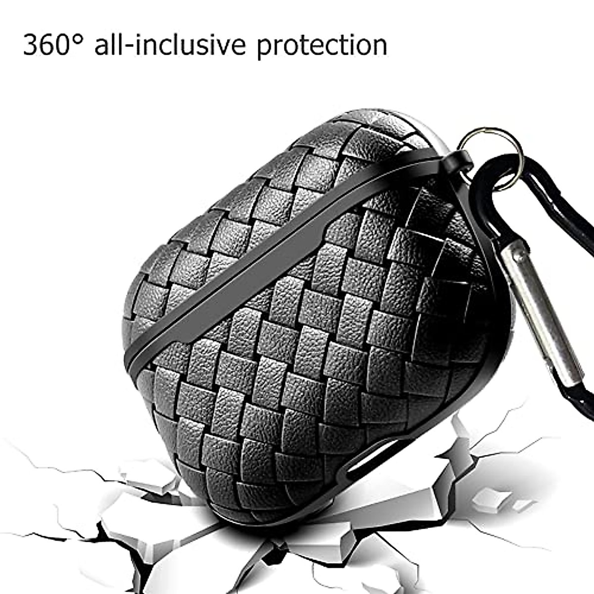 XYAJUANG TPU Creative Woven Texture Designing Shell Protective Case Cover with Keychain Compatible with only Airpods pro Case（not fit Airpods 3rd,LED Light is Visible）, (Black)