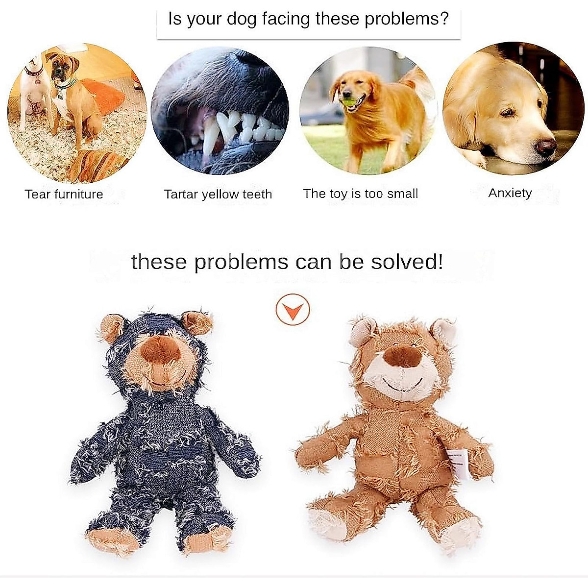 maa mma Petsboro Robust Bear, Designed for Heavy Chewers, Plush Dog Toy, Interactive Dog Toys for Boredom, Indestructible Robust Bear, Dog Stuffed Animals Chew Toy Squeaky (Blue+Brown)