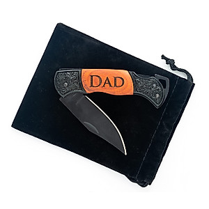 Generic Dad Engraved Rosewood Black Steel 7 Inch Folding Pocket Knife w/ 3 in. Locking Blade (Dad)