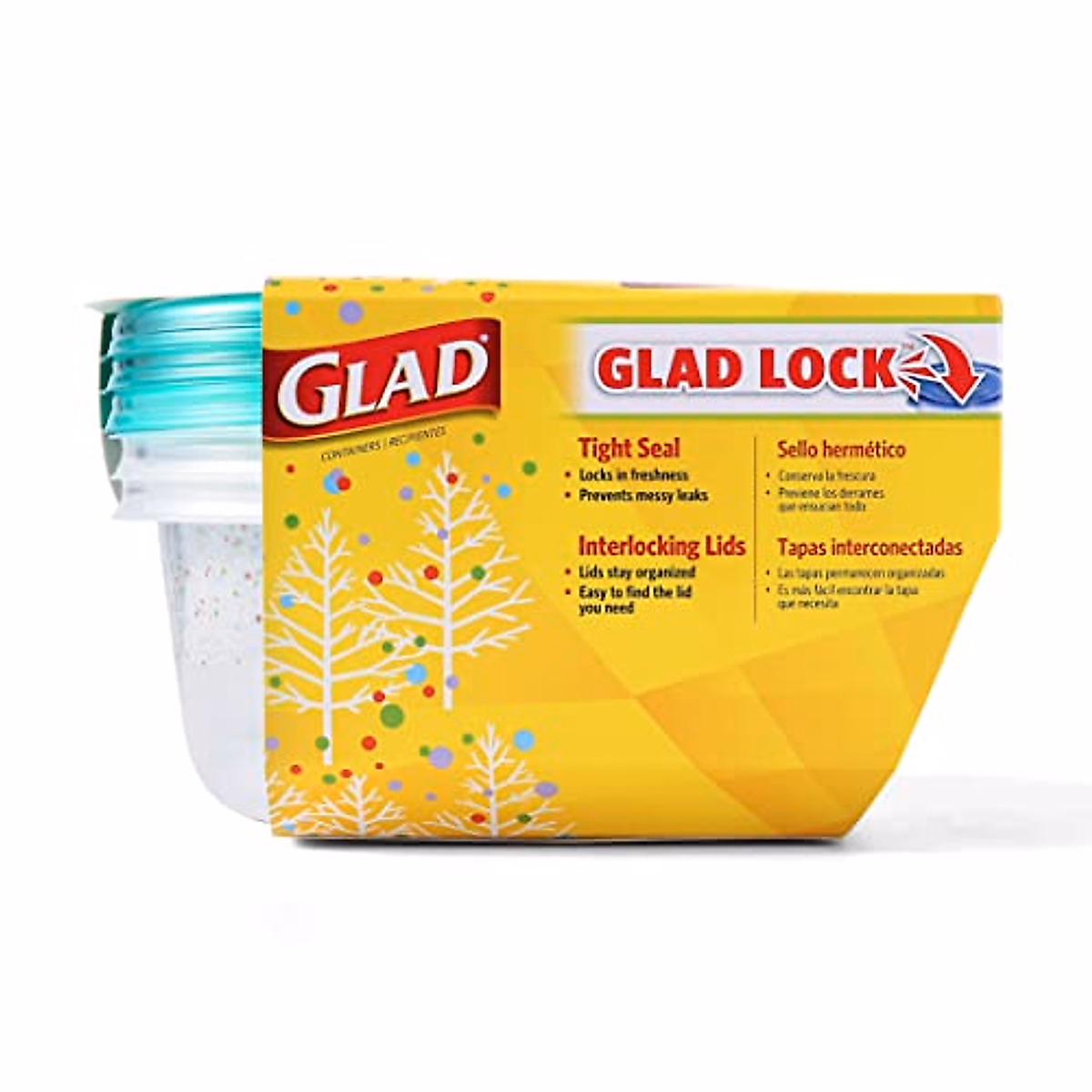 GladWare Big Bowl Large Round Holiday Edition Food Storage Containers with Lids | 48 oz Holiday Containers with Green Pine Tree Design, 3 Count Set | Airtight Food Storage Containers for Food