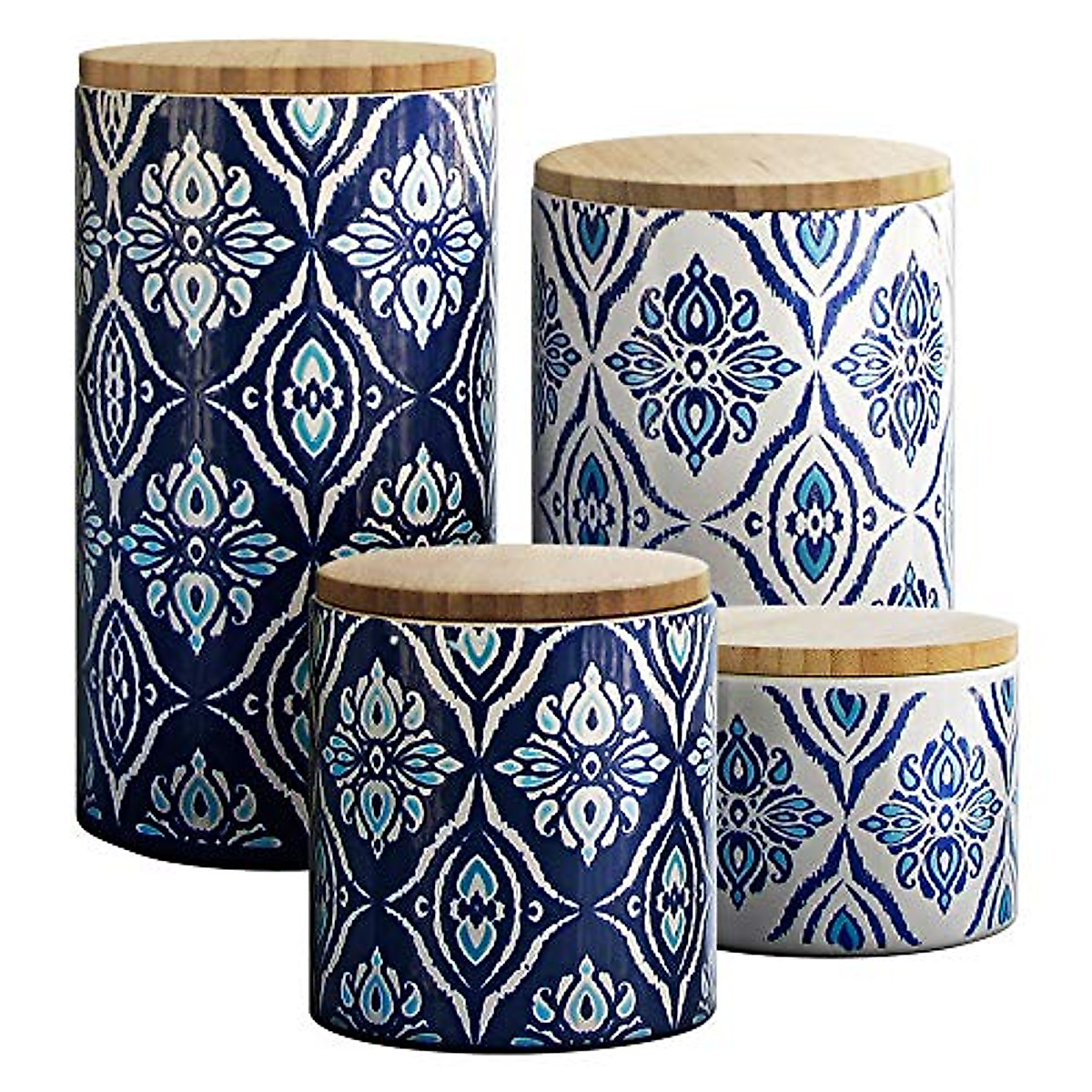 American Atelier Pirouette 4 Piece Canister Set,17 x 4.25 x 8 inches, Blue/White