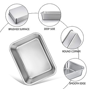 TeamFar Lasagna Pan, Rectangular Cake Pan Brownie Bake Dish Stainless Steel, 12.75’’×10’’×3.2", Heavy Duty & Healthy, Deep Side & Brushed Surface, Easy Clean & Dishwasher safe