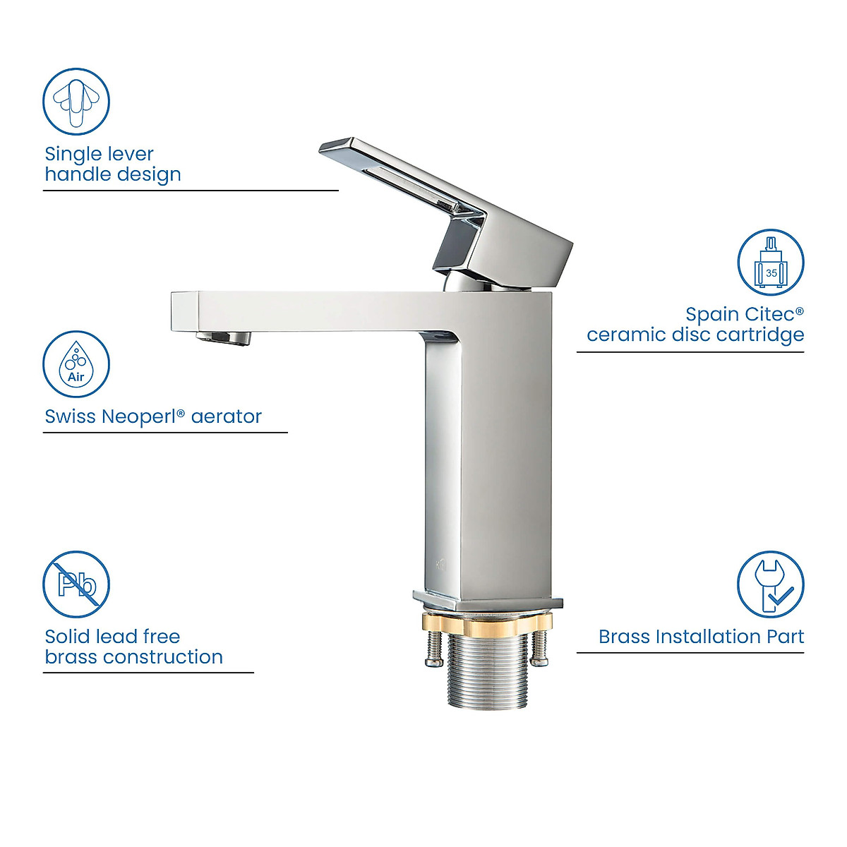 KIBI KBF1002 Solid Brass Single Handle Bathroom Sink Faucet with Pop Up Drain, High Arc Cubic Spout Lavatory Faucet in Chrome Finish | Corrosion-Resistant, Modern Design, Easy to Install