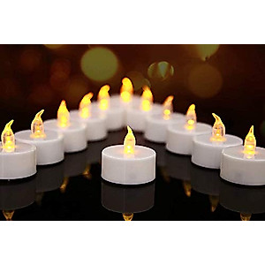OSHINE 12-Pack Flameless Tea Lights LED Tea Lights Candles,Flickering Tea Candles Battery Included as Halloween Lights,Pumpkin Decoration,Holiday,Garden,Wedding,Party,Décor(Warm Yellow Light