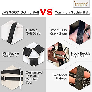JASGOOD Punk Black Waist Belt Women PU Leather Skinny Chest Adjustable Belts with Gothic Circle for Club (Black,Fit Waist Size 28''-36'')