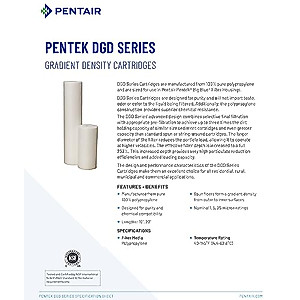 Pentair Pentek DGD-5005-20 Big Blue Water Filter, 20-Inch Whole House Sediment Filter Cartridge Replacement, Dual-Gradient Density Spun Polypropylene, 20" x 4.5", 5 Micron, Pack of 1, White