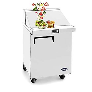 Salad Sandwich Prep Table Refrigerator,ATOSA Commercial 1 door Stainless Steel Salad Sandwich Prep Table Refrigerator MSF8301 for Restaurant Kitchen 6.5 Cu.Ft. 27.5W30D43.7H inch 33℉—38℉