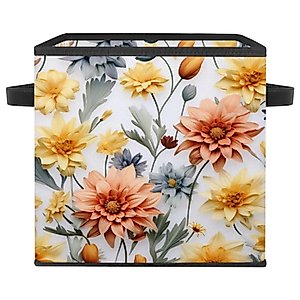 Dragon Sword Beautiful Floral O Storage Bins, Extra Large Closet Storage Cube for Organizing Clothes,Oxford Fabric Storage Baskets with Double Handles, Foldable 11 Inch Storage Boxes for Shelves