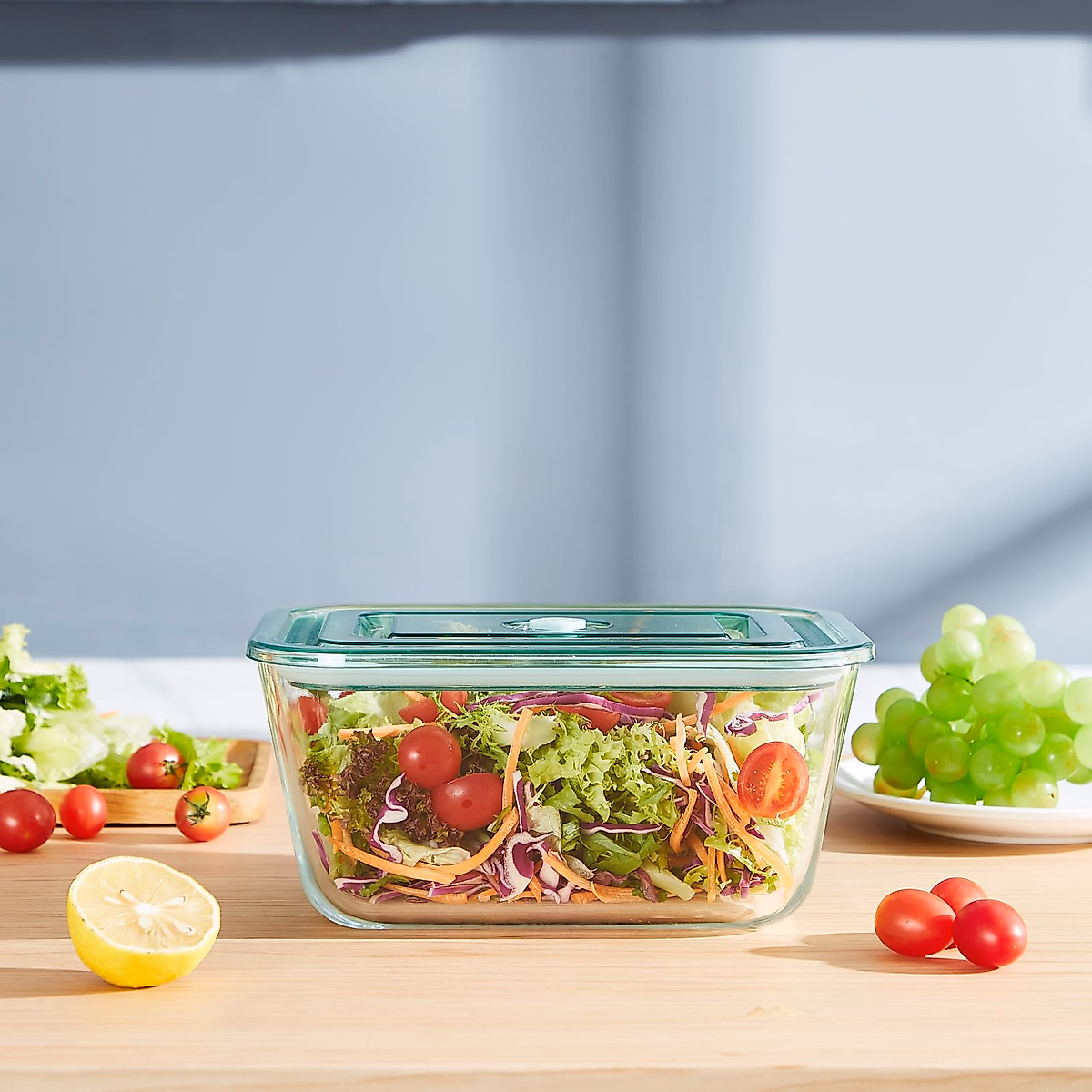 Opexscal 12 Cups/ 100 oz Large Glass Food Storage Baking Container with Lid - For Baking, Roasting, Storing Food, Vegetables, Fruits